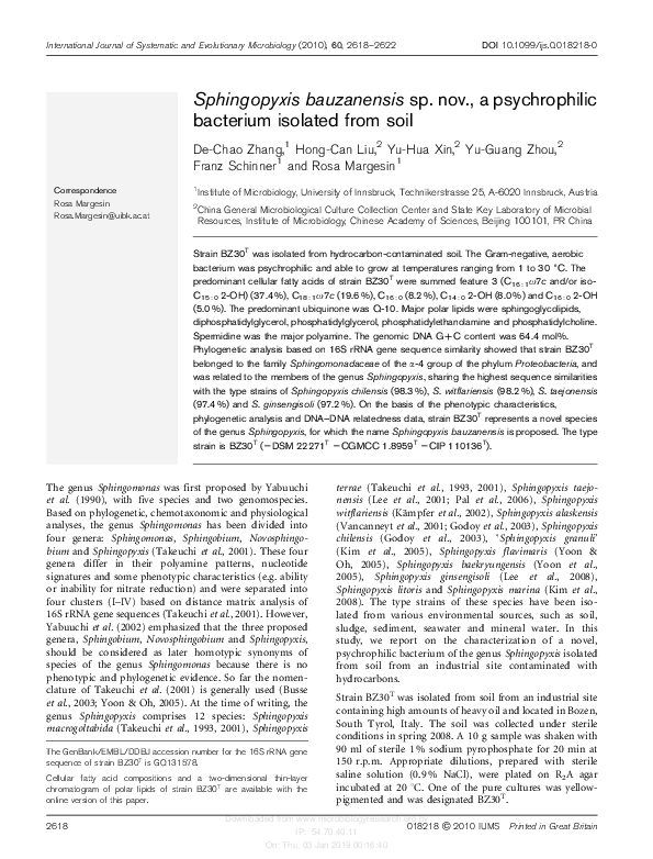 (PDF) Sphingopyxis bauzanensis sp. nov., a psychrophilic bacterium ...