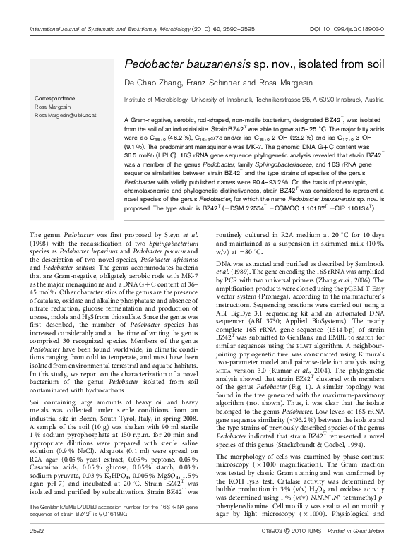 (PDF) Discovery of Pedobacter bauzanensis sp. nov.