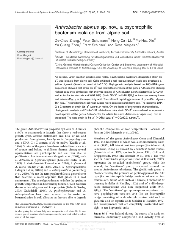 (PDF) Arthrobacter alpinus sp. nov., a psychrophilic bacterium isolated ...