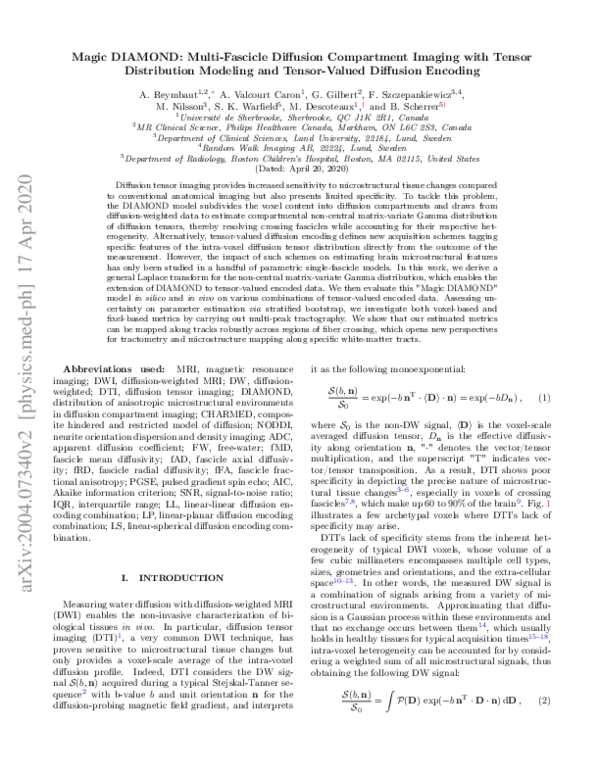(PDF) Magic DIAMOND: Multi-fascicle diffusion compartment imaging with ...
