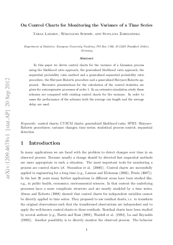 (PDF) On control charts for monitoring the variance of a time series ...