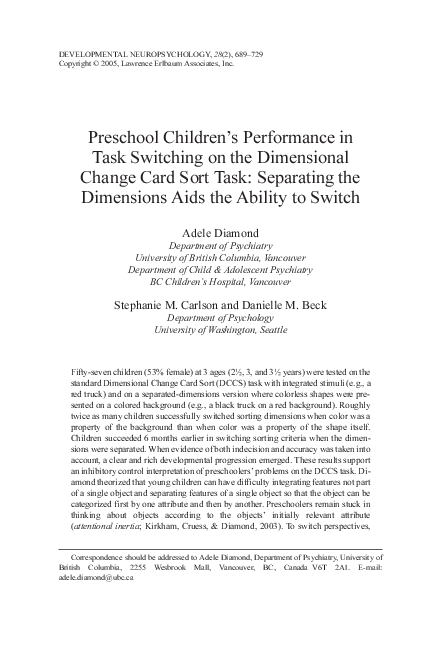 (PDF) Preschool Children's Performance in Task Switching on the ...