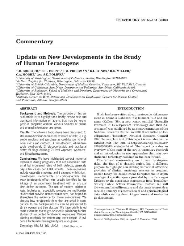 (PDF) Update on new developments in the study of human teratogens