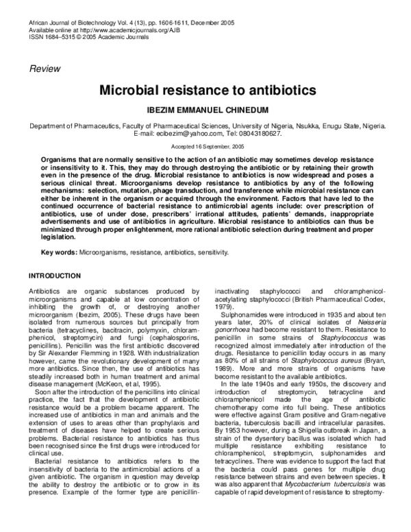 (PDF) Microbial resistance to antibiotics