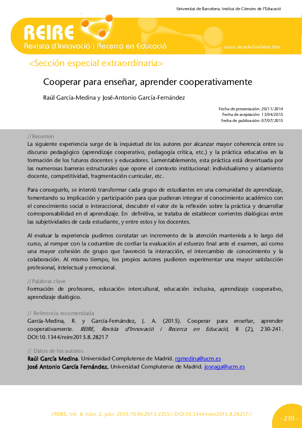 (PDF) Cooperar para enseñar, aprender cooperativamente