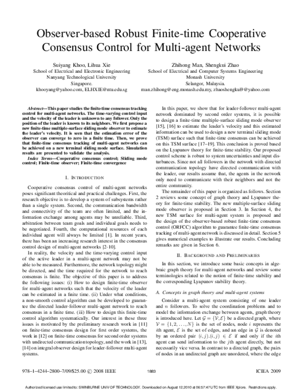 (PDF) Observer-based robust finite-time cooperative consensus control ... (PDF) Observer-based robust finite-time cooperative consensus control ...