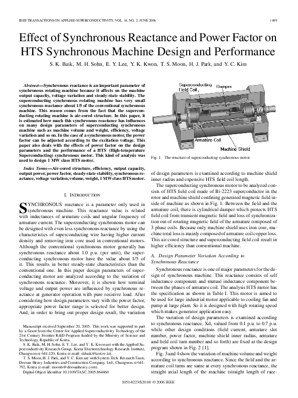 Pdf Effect Of Synchronous Reactance And Power Factor On Hts Synchronous Machine Design And