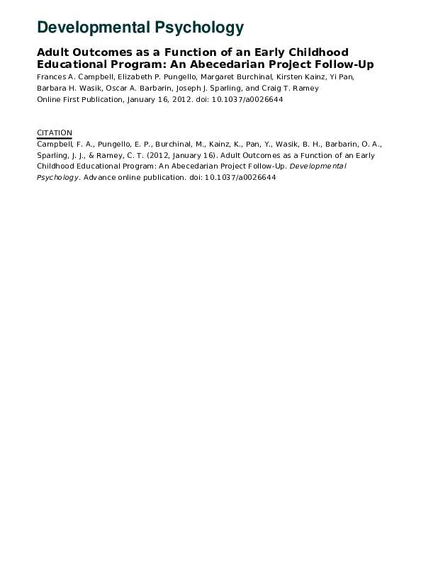 (PDF) Adult outcomes as a function of an early childhood educational ...