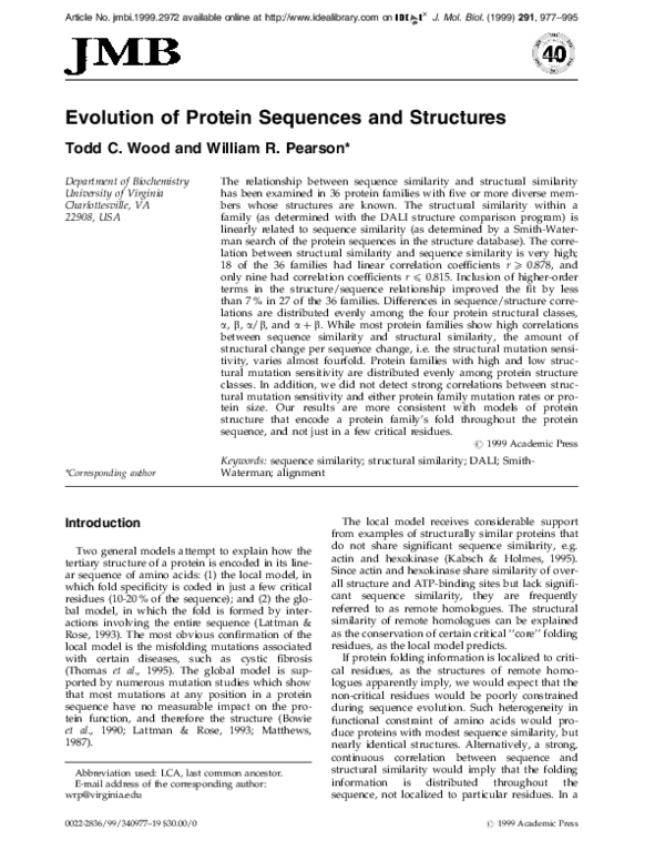(PDF) Evolution of protein sequences and structures