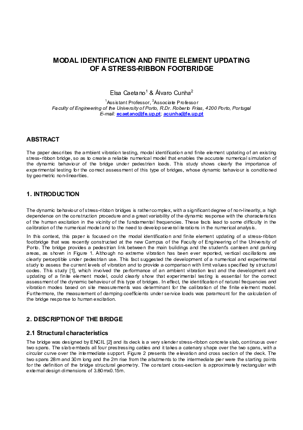 (PDF) Modal identification and finite element Updating of a stress-ribbon footbridge