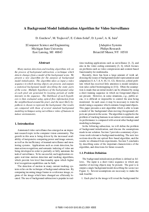 Pdf A Background Model Initialization Algorithm For Video Surveillance Miroslav Trajkovic