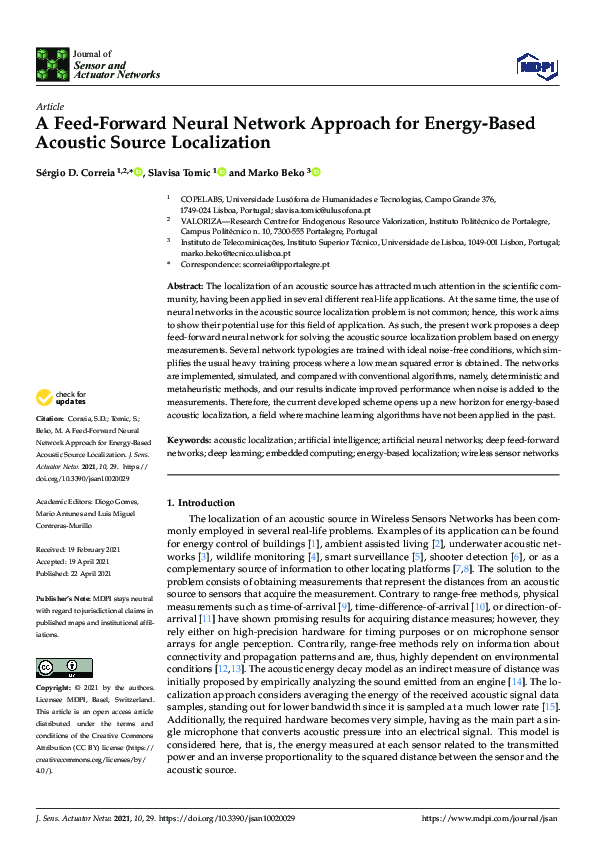 Pdf A Feed Forward Neural Network Approach For Energy Based Acoustic Source Localization