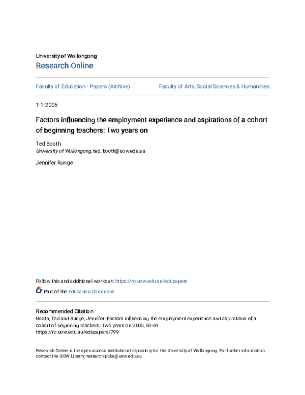 (PDF) Factors influencing the employment experience and aspirations of ...