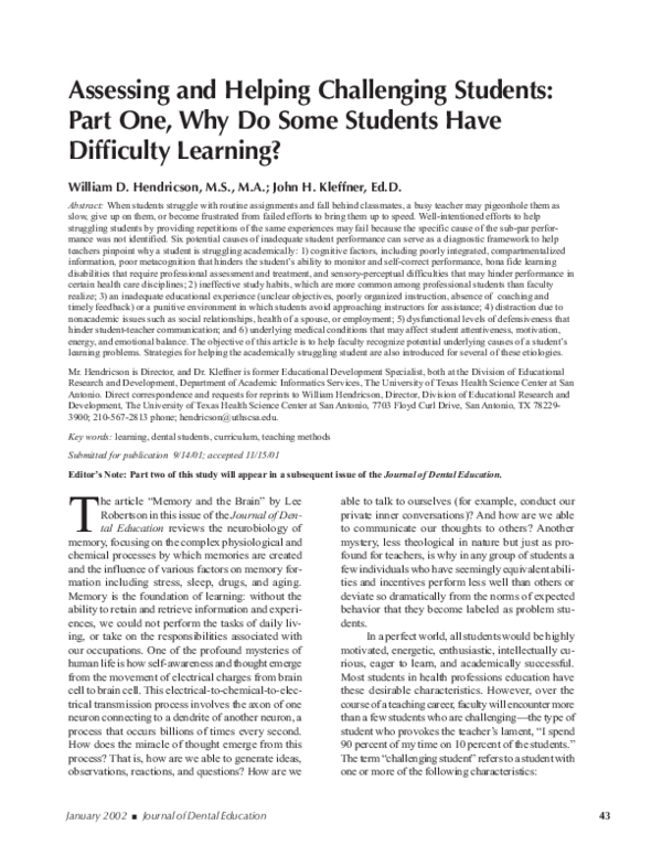 (PDF) Assessing and Helping Challenging Students: Part One, Why Do Some ...
