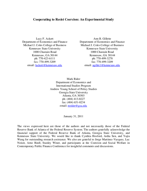 (PDF) Cooperating to Resist Coercion: An Experimental Study