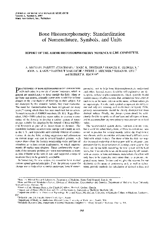 (PDF) Bone histomorphometry: Standardization of nomenclature, symbols ...