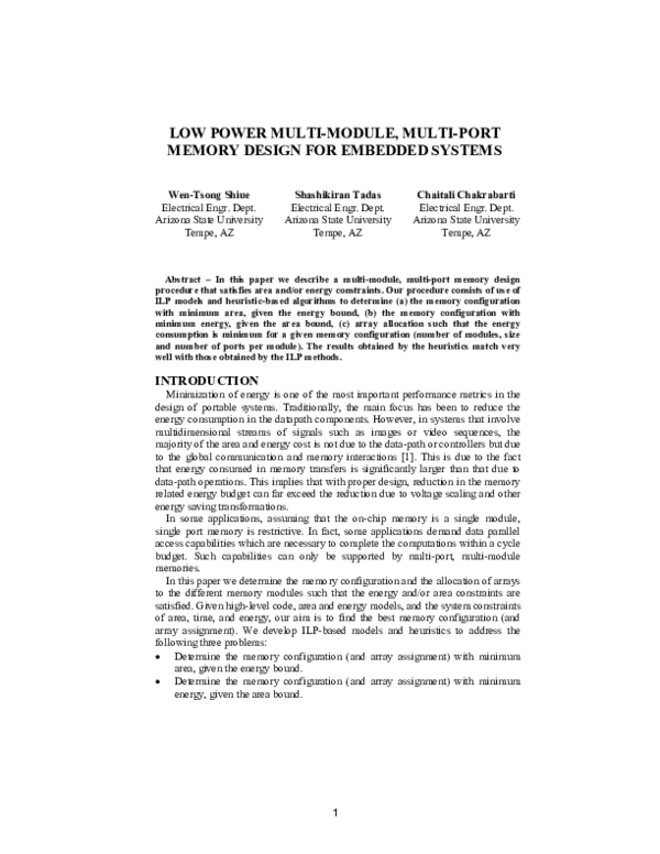 (PDF) Low power multi-module, multi-port memory design for embedded systems