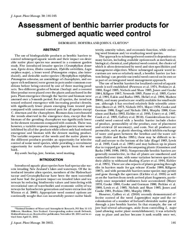(PDF) Assessment of benthic barrier products for submerged aquatic weed ...