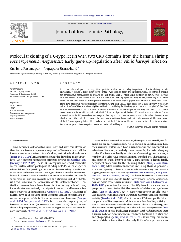 (PDF) Molecular cloning of a C-type lectin with two CRD domains from ...