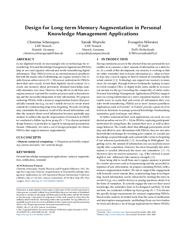 (PDF) Design for Long-term Memory Augmentation in Personal Knowledge ...