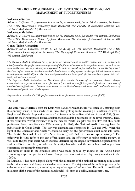 (PDF) The Role of Supreme Audit Institutions in the Efficient ...