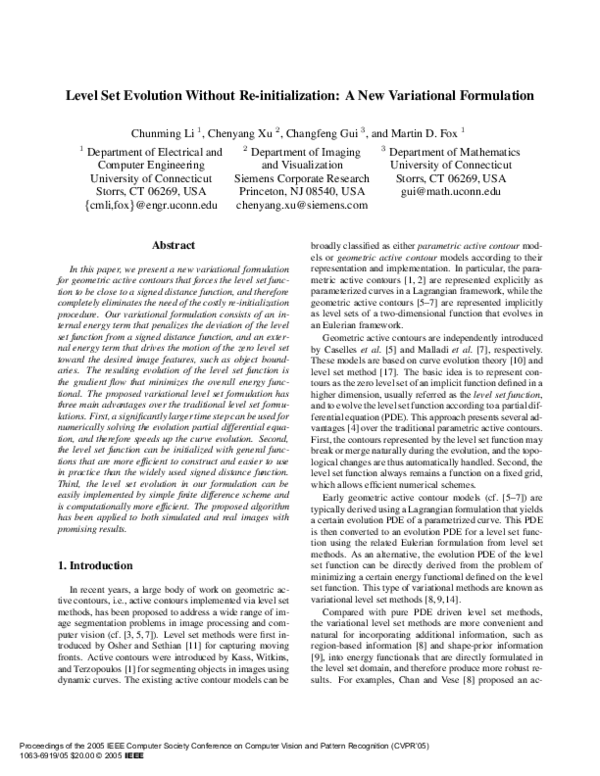 Pdf Level Set Evolution Without Re Initialization A New Variational Formulation Chunming Li