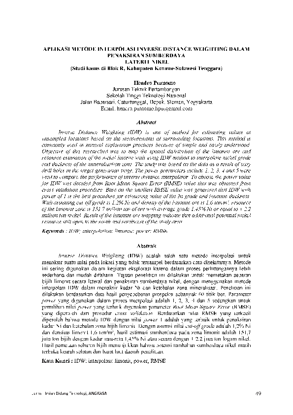(PDF) APLIKASI METODE INTERPOLASI INVERSE DISTANCE WEIGHTING DALAM ...