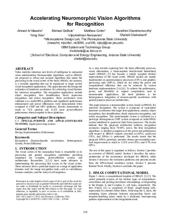 Pdf Accelerating Neuromorphic Vision Algorithms For Recognition