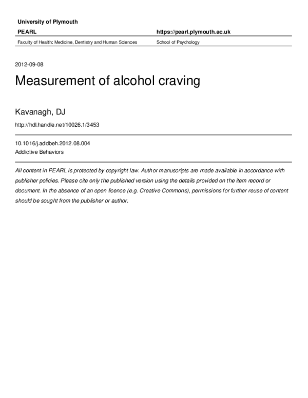 (PDF) Measurement of alcohol craving