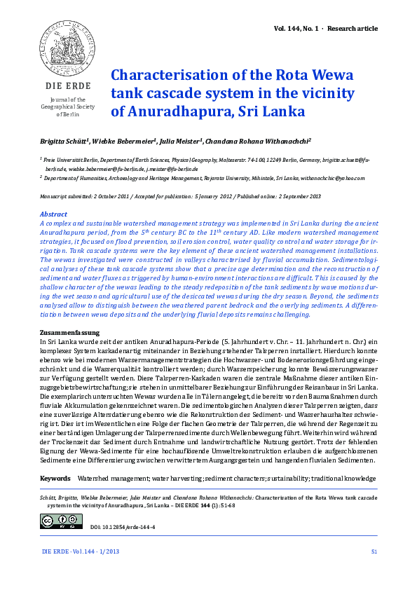 (PDF) Characterisation of the Rota Wewa tank cascade system in the ...