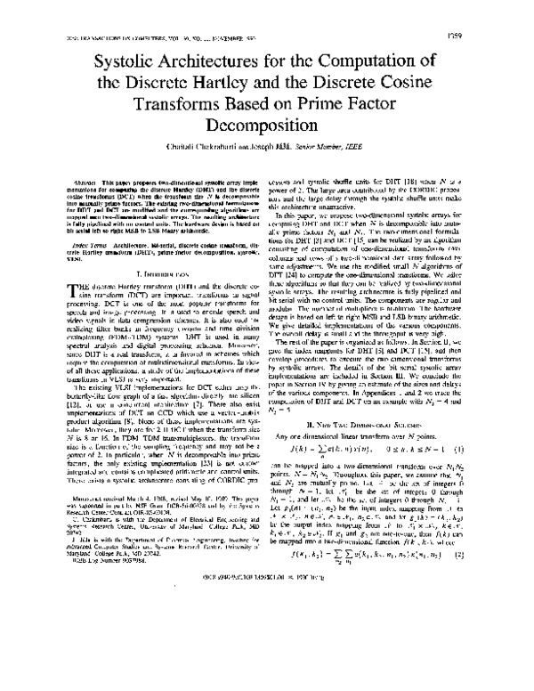 (PDF) Systolic architectures for the computation of the discrete Hartley and the discrete cosine ...