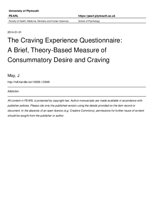 (PDF) The Craving Experience Questionnaire: a brief, theory-based ...