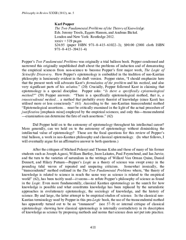 (PDF) Karl Popper , The Two Fundamental Problems of the Theory of ...