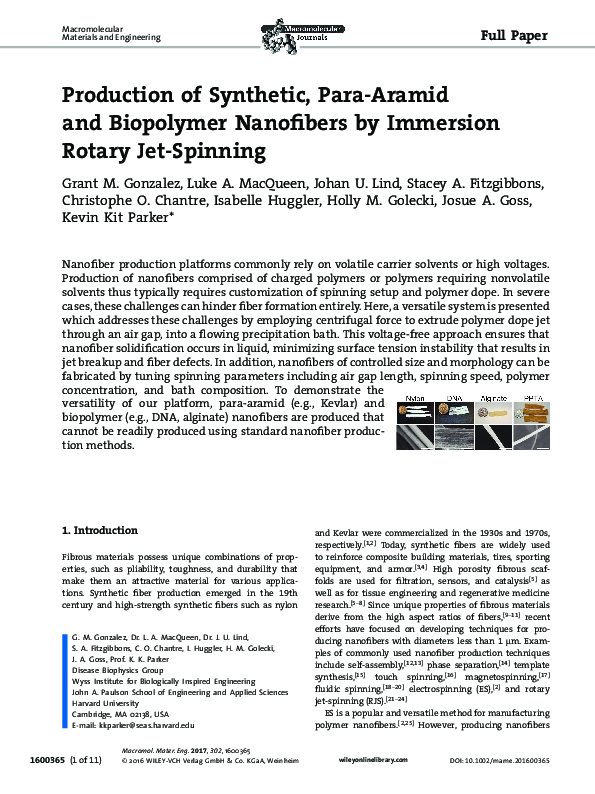 (PDF) Production of Synthetic, Para-Aramid and Biopolymer Nanofibers by ...