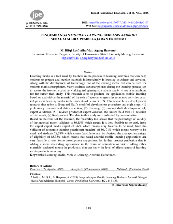(PDF) Pengembangan Mobile Learning Berbasis Android Sebagai Media Pembelajaran Ekonomi