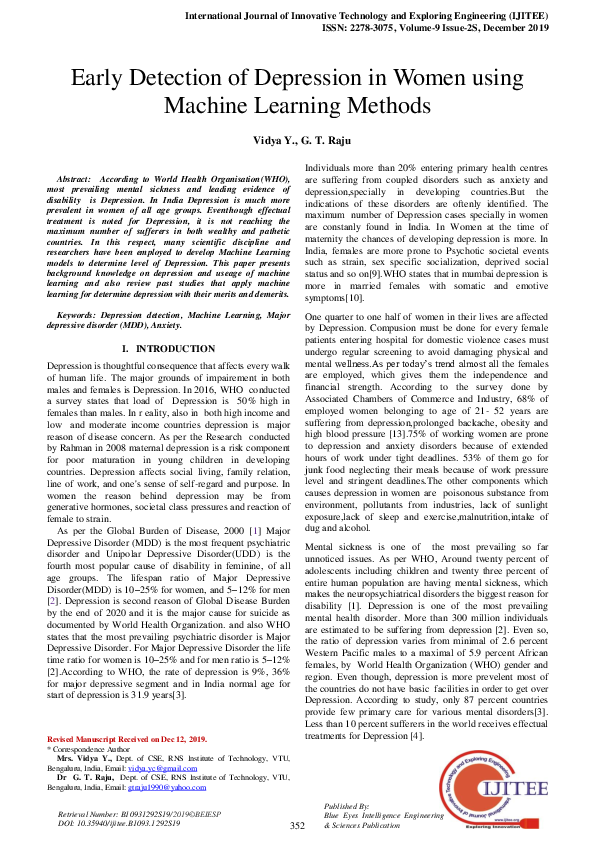 (PDF) Early Detection of Depression in Women using Machine Learning Methods