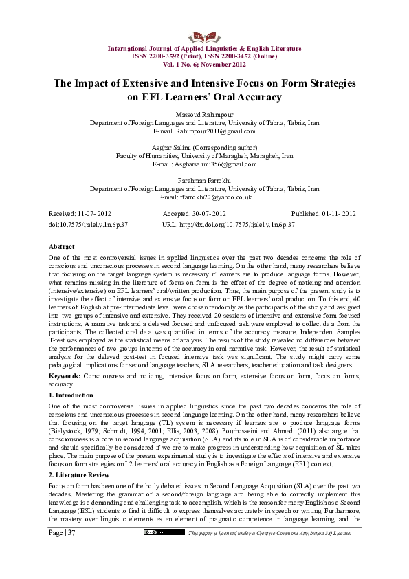 (PDF) The Impact of Extensive and Intensive Focus on Form Strategies on ...