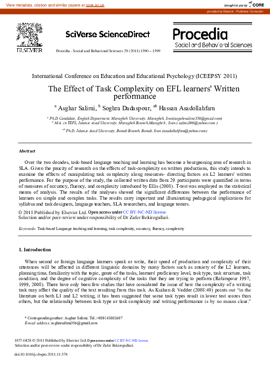 (PDF) The Effect of Task Complexity on EFL learners’ Written performance