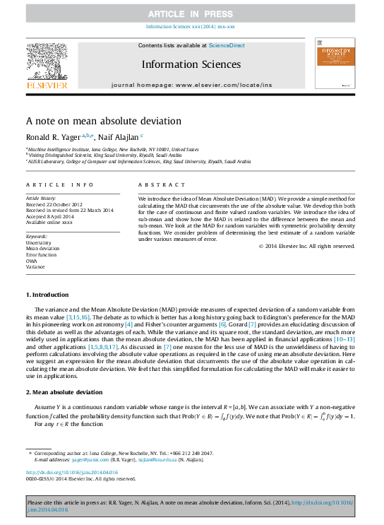 Pdf A Note On Mean Absolute Deviation