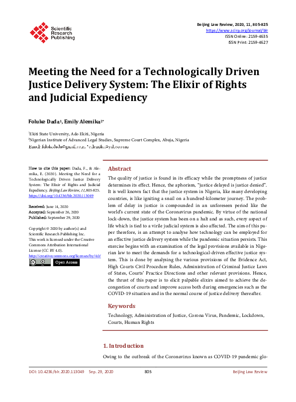 (PDF) Meeting the Need for a Technologically Driven Justice Delivery ...