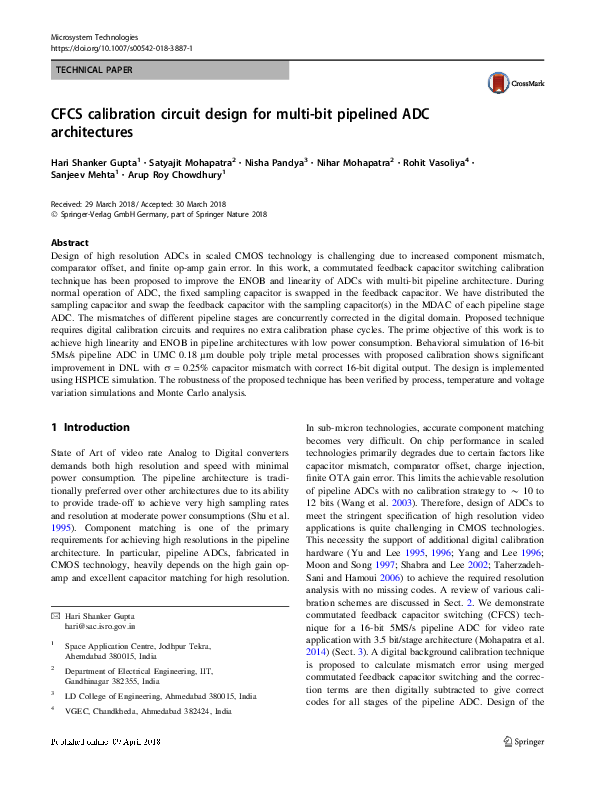 Pdf Cfcs Calibration Circuit Design For Multi Bit Pipelined Adc