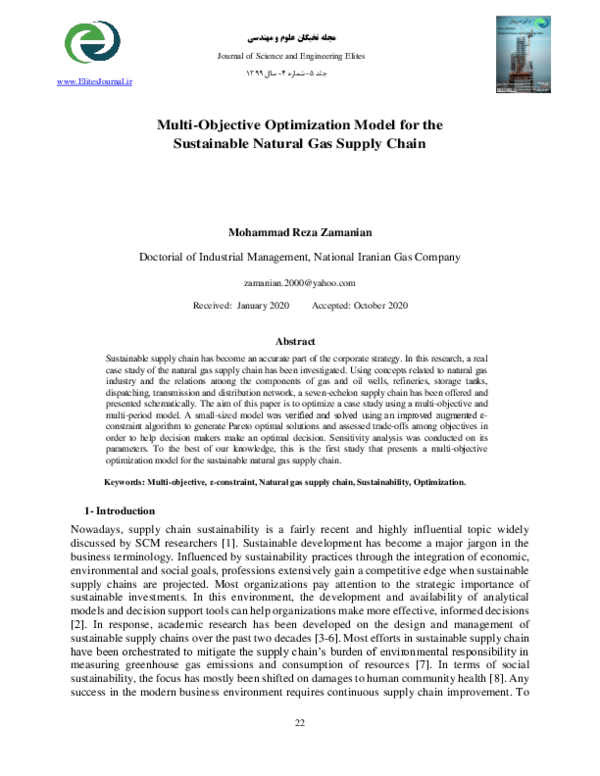 Pdf Multi Objective Optimization Model For The Sustainable Natural