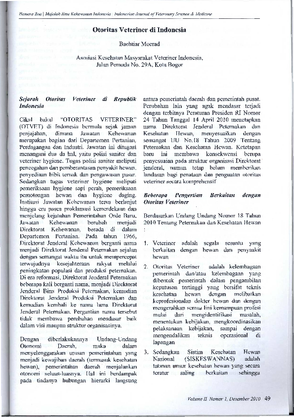 (PDF) Otoritas veteriner di Indonesia