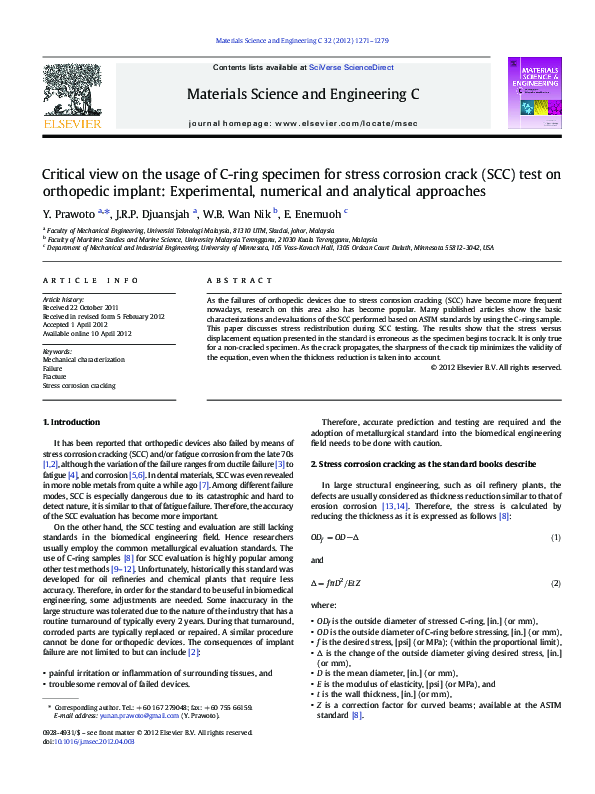 (PDF) Critical view on the usage of C-ring specimen for stress ...
