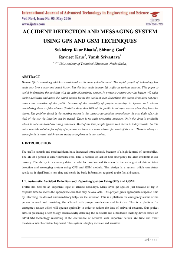 (PDF) Accident Detection and Messaging System Using GPS and GSM Techniques