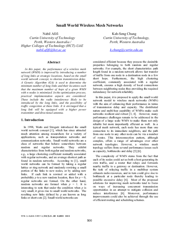 (PDF) Small world wireless mesh networks