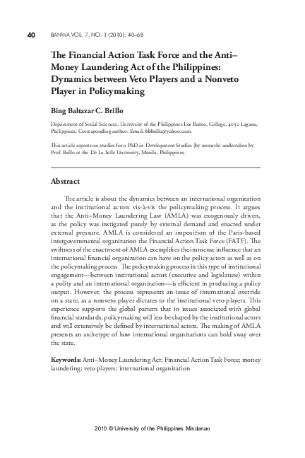 (PDF) The Financial Action Task Force and the Anti-Money Laundering Act ...