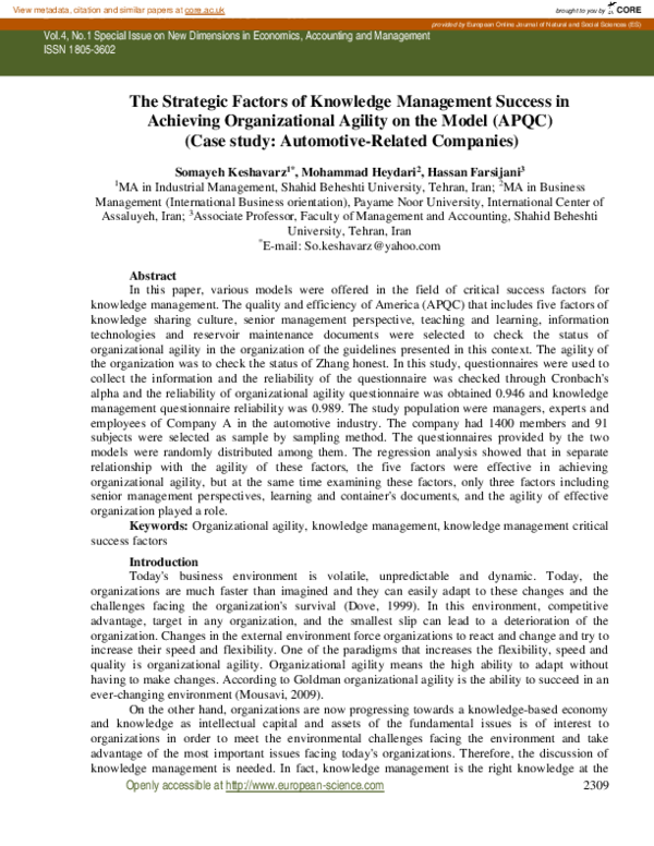 (PDF) The Strategic Factors of Knowledge Management Success in Achieving Organizational Agility ...