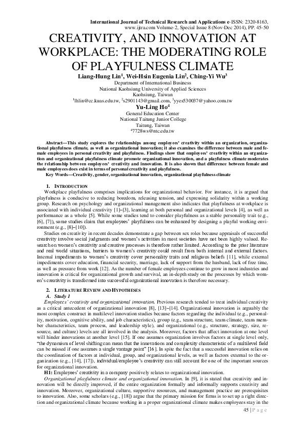 (PDF) Creativity, and Innovation at Workplace: The Moderating Role of ...