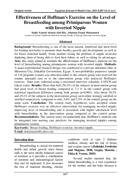 (PDF) Effectiveness of Hoffman's Exercise on the Level of Breastfeeding ...